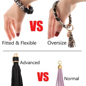 BVGA Wristlet Keychain Bracelet with Wallet，Silicone Bead keyring Bracelet Bangle Car Key Ring Holder Tassel Keyring for Women