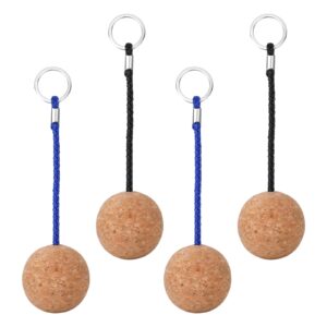 qkurt 4 pcs floating cork ball keyrings, 53mm wooden float key ring lightweight key float water sport accessories for surfing swimming diving fishing sailing boat