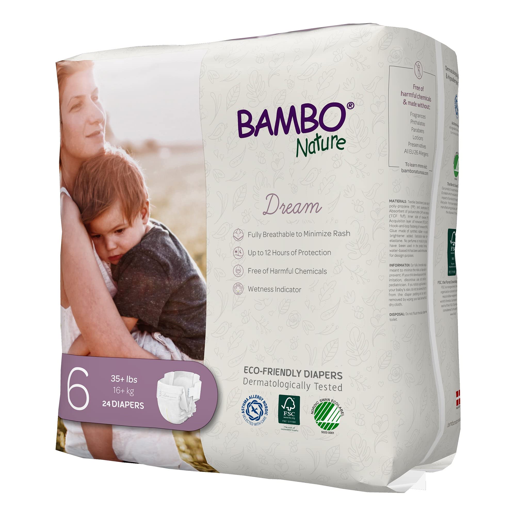 Bambo Nature Premium Eco-friendly Baby Diapers, Size 6 (35+ Lbs), 144 Count (6 Packs Of 24)