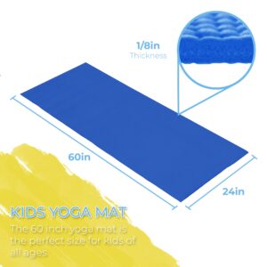 Hello Fit Kids Yoga Mats With Carrying Bags, 60" x 24" Exercise Mats, 4mm Non Slip Yoga Mat for Boys and Girls, Easy to Clean Kid's Workout Mat for Schools and Classrooms, 12 Pack, Dark Blue