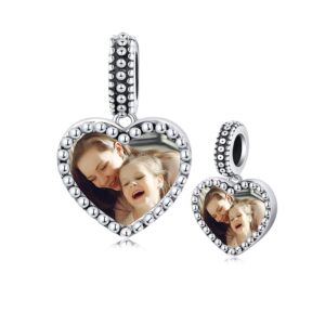 lonago personalized photo charm for bracelet necklace 925 sterling silver custom heart picture charm hold 2 pictures gift for women