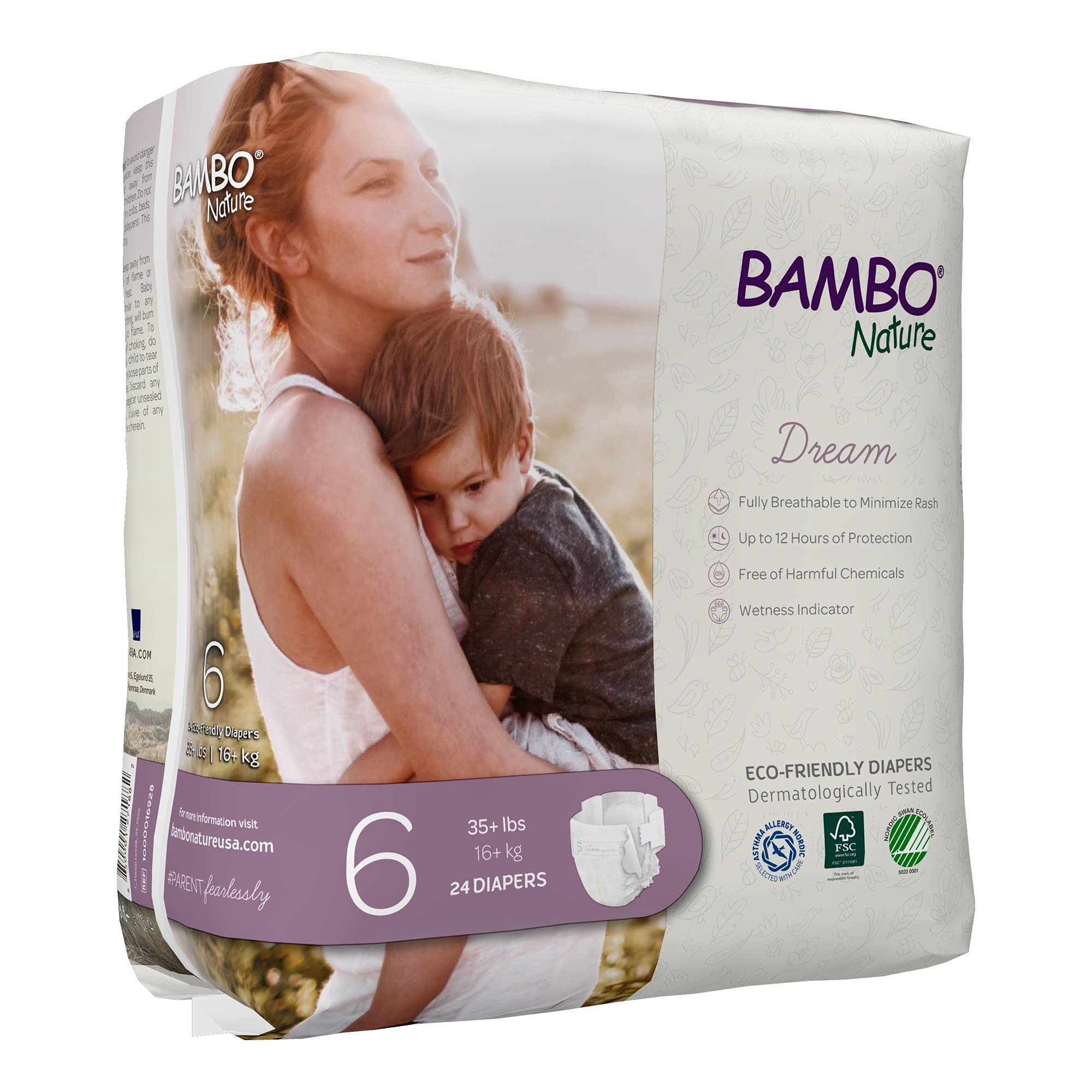 Bambo Nature Premium Eco-friendly Baby Diapers, Size 6 (35+ Lbs), 144 Count (6 Packs Of 24)