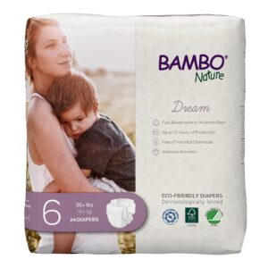 bambo nature premium eco-friendly baby diapers, size 6 (35+ lbs), 144 count (6 packs of 24)