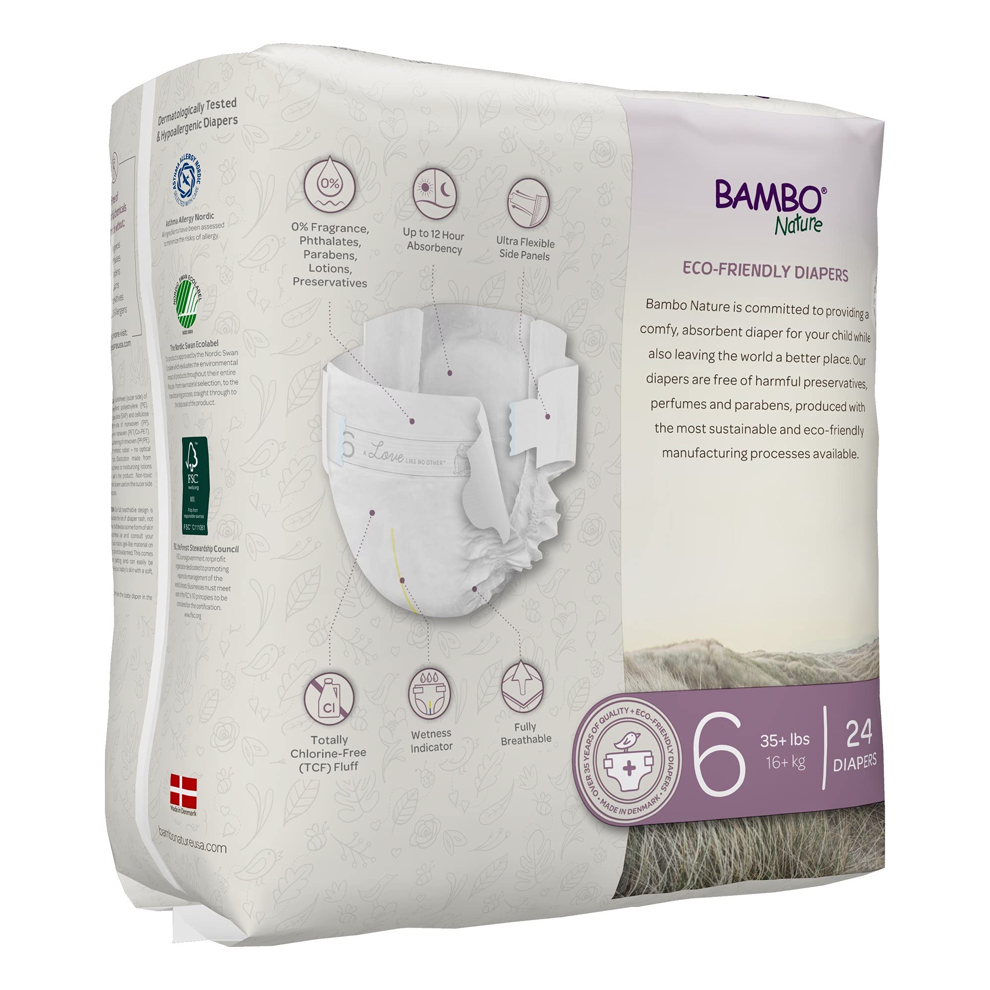 Bambo Nature Premium Eco-friendly Baby Diapers, Size 6 (35+ Lbs), 144 Count (6 Packs Of 24)