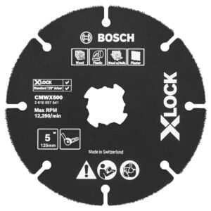 bosch cmwx500 5 in. x-lock carbide multi-wheel compatible with 7/8 in. arbor for applications in cutting wood, wood with nails, plastic, plaster