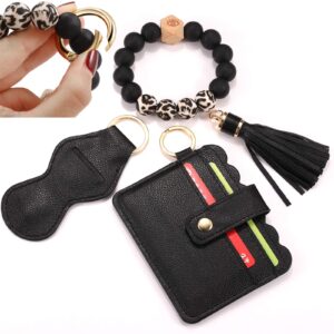 BVGA Wristlet Keychain Bracelet with Wallet，Silicone Bead keyring Bracelet Bangle Car Key Ring Holder Tassel Keyring for Women