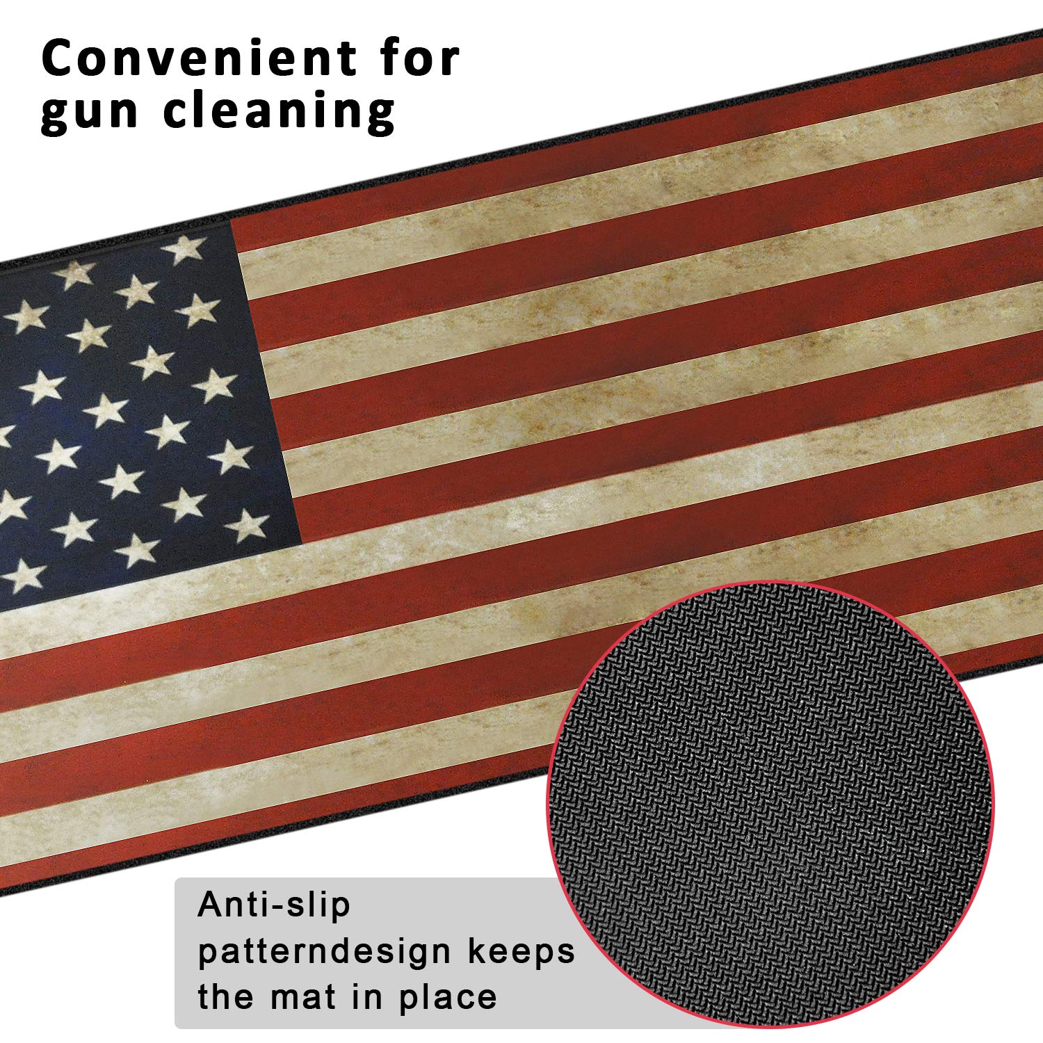 Gun Cleaning Mat Rifle Large 37" x 15.8" of American Flag - Non Slip Backed Waterproof and Oil Resistant with Stitched Edges（ 37" x 15.8"）