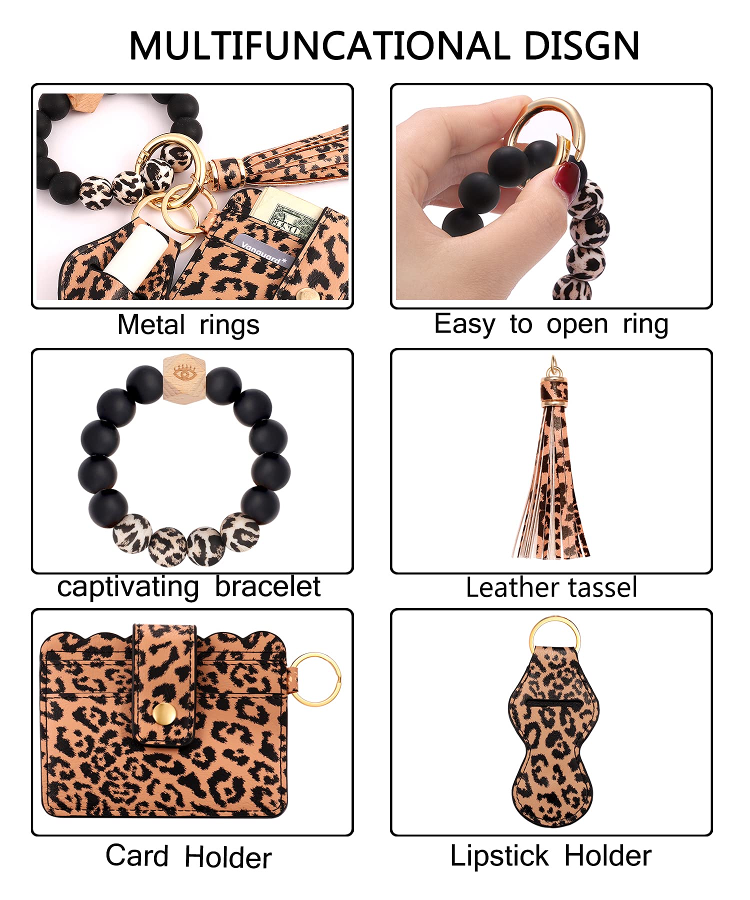 BVGA Wristlet Keychain Bracelet Wallet, Silicone Bead keyring Bangle for Women