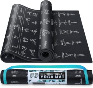 instructional yoga mat with carrying strap: cute yoga mat with 75 illustrated yoga poses + 75 easilyfollowed stretching exercises 14” thick, nontoxic, nonslip yoga mats for women and men (jet