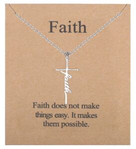 jewenova faith cross necklace hope loved strength pendant necklace religious jewelry gift for women dainty y pendant chain necklace with meaning card