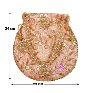 Indian Ethnic Potli bag Ladies Handbag Purse for Bridal Batwa Pearls Handle Purse Clutch Purse for Women (Brige)