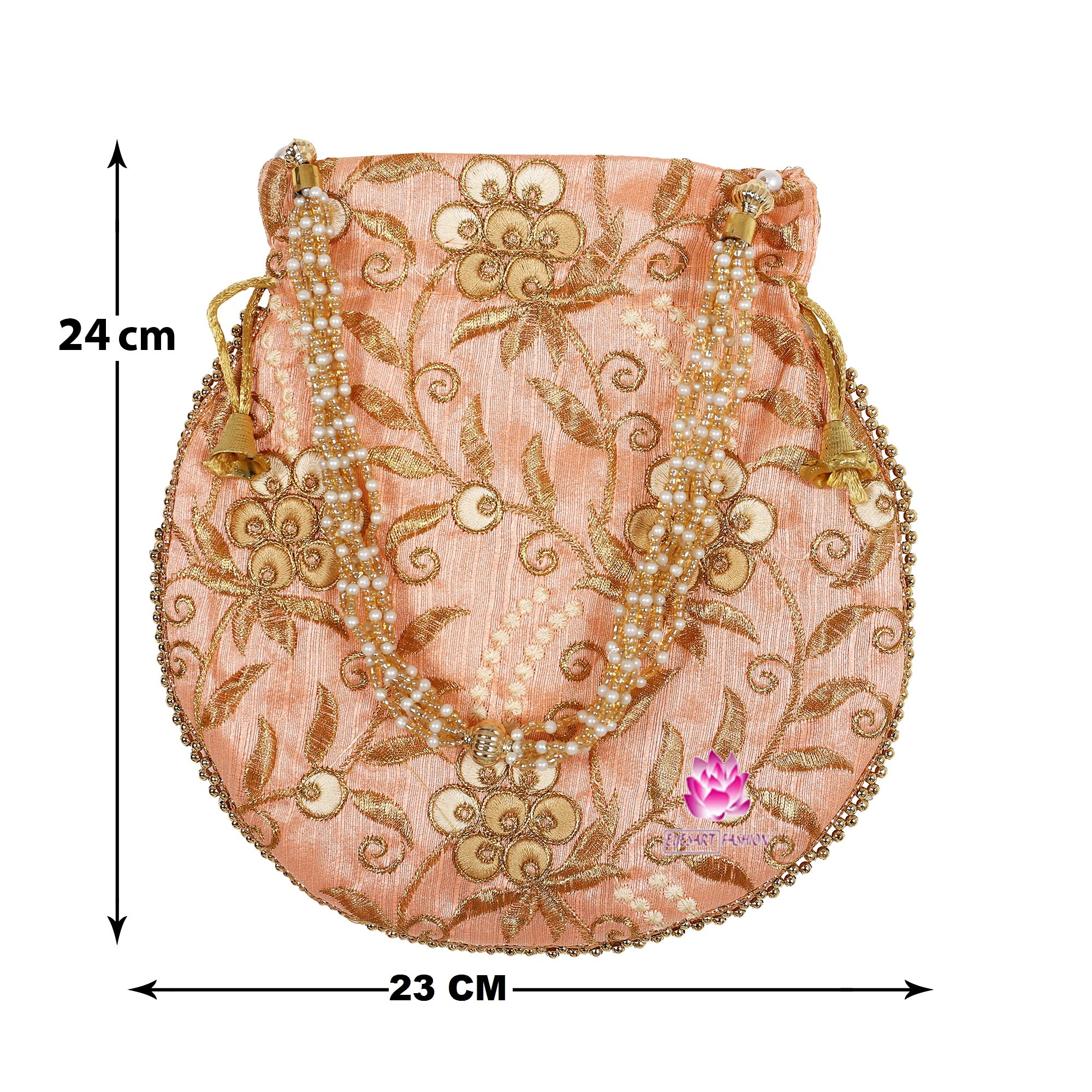 Indian Ethnic Potli bag Ladies Handbag Purse for Bridal Batwa Pearls Handle Purse Clutch Purse for Women (Brige)