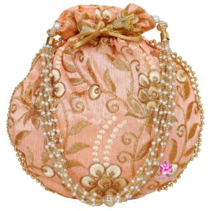 indian ethnic potli bag ladies handbag purse for bridal batwa pearls handle purse clutch purse for women (brige)