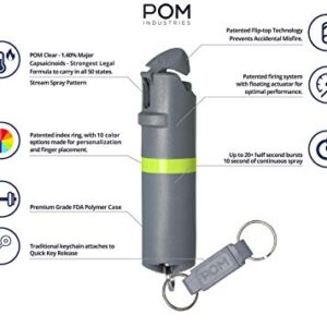 POM Pepper Spray Flip Top Keychain - Maximum Strength OC Spray Self Defenes - 25 Bursts, 10ft Range - Accurate Stream Pattern