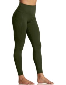 zuty women's 7/8 high waisted workout yoga leggings with pockets athletic spandex leggings yoga pants running tights 25" x side line green 2xl