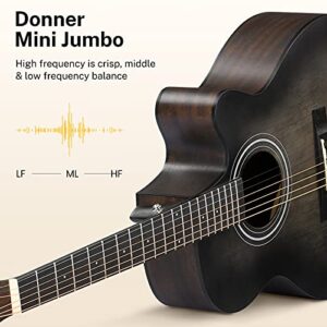 Donner Acoustic Guitar for Beginner Adult 40 Inch Cutaway Acustica Guitarra Bundle Kit with Pickup Online Lesson Bag Tuner Capo Strap Mini Jumbo Travel Teen Right Hand Black Brown DAJ-110CD