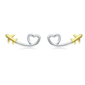 925 sterling silver earrings for women heart-shaped airplane small earrings stud trendy unique aesthetic dainty minimalist hippie kpop earrings bulk