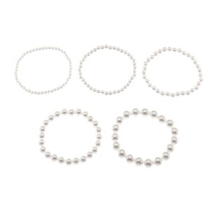 pingyongchang 6pcs stackable venetian pearl flat brass bead ball bracelet set simple delecate gold beaded stretch bracelets friendship bangle boho stretchable elastic bracelet for women-p