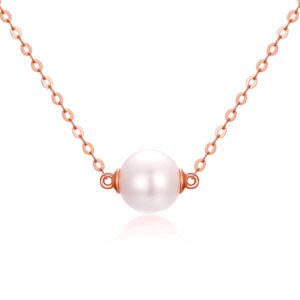 14k solid gold pearl necklace for women, delicate cultured freshwater pearl choker pendant necklace love jewelry gift for girls, mom, wife 16"-18"