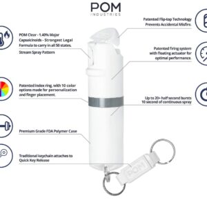 POM Pepper Spray Flip Top Keychain - Maximum Strength OC Spray Self Defenes - 25 Bursts, 10ft Range - Accurate Stream Pattern