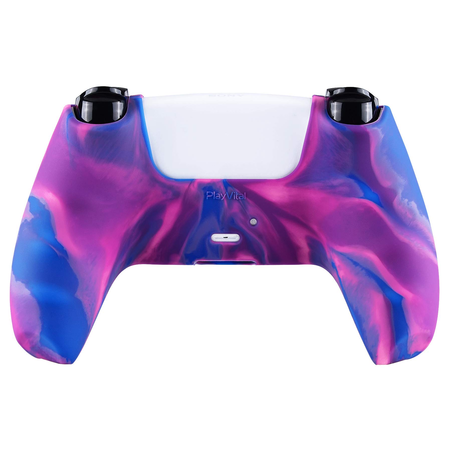 PlayVital Tri-Color Pink & Purple & Blue Camouflage Anti-Slip Silicone Cover Skin for ps5 Controller, Soft Rubber Case for PS5 Wireless Controller with Black Thumb Grip Caps