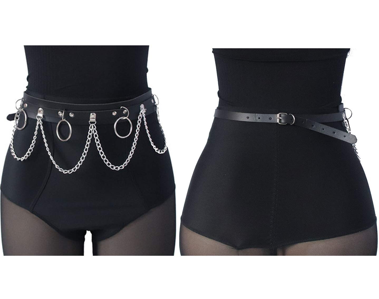 YOVORO 2PCS Punk Waist Belly Chain Belt for Women Leather Layered Body Chain Dance Pary Body Accessories Jewelry