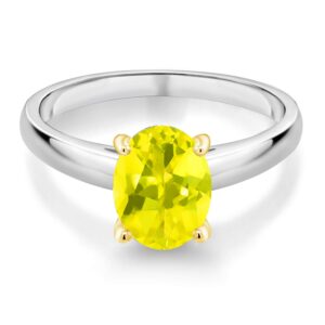 Gem Stone King 925 Silver and 10K Yellow Gold Canary Mystic Topaz Solitaire Engagement Ring For Women | 2.00 Cttw | Oval 9X7MM | Gemstone November Birthstone | Size 6