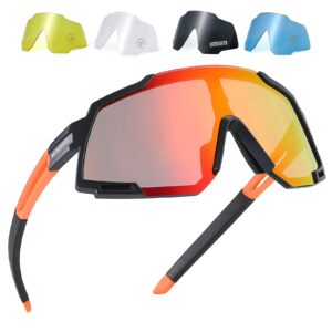 savadeck polarized cycling sunglasses with 5 interchangeable lenses, mens womens running baseball golf driving glasses