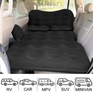 SAYGOGO Inflatable Car Air Mattress Travel Bed - Thickened Camping Bed Sleeping Pad with Car Air Pump 2 Pillows for Car Tent SUV Sedan Pickup Back Seat - Black