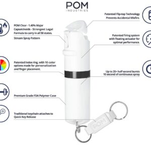 POM Pepper Spray Flip Top Keychain - Maximum Strength OC Spray Self Defenes - 25 Bursts, 10ft Range - Accurate Stream Pattern