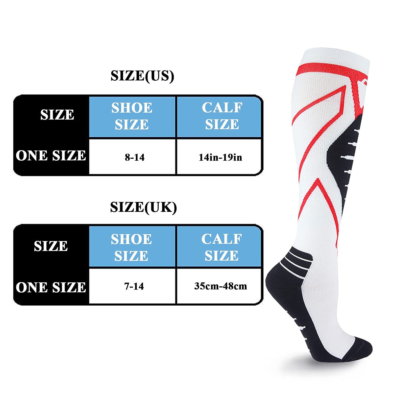 YiG Compression Socks 20-30mmHg for Women & Men, Best for Sports, Sports, Nursing, Cycling, Fitness (White and Black)