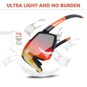 SAVADECK Polarized Cycling Sunglasses with 5 Interchangeable Lenses, Mens Womens Running Baseball Golf Driving Glasses