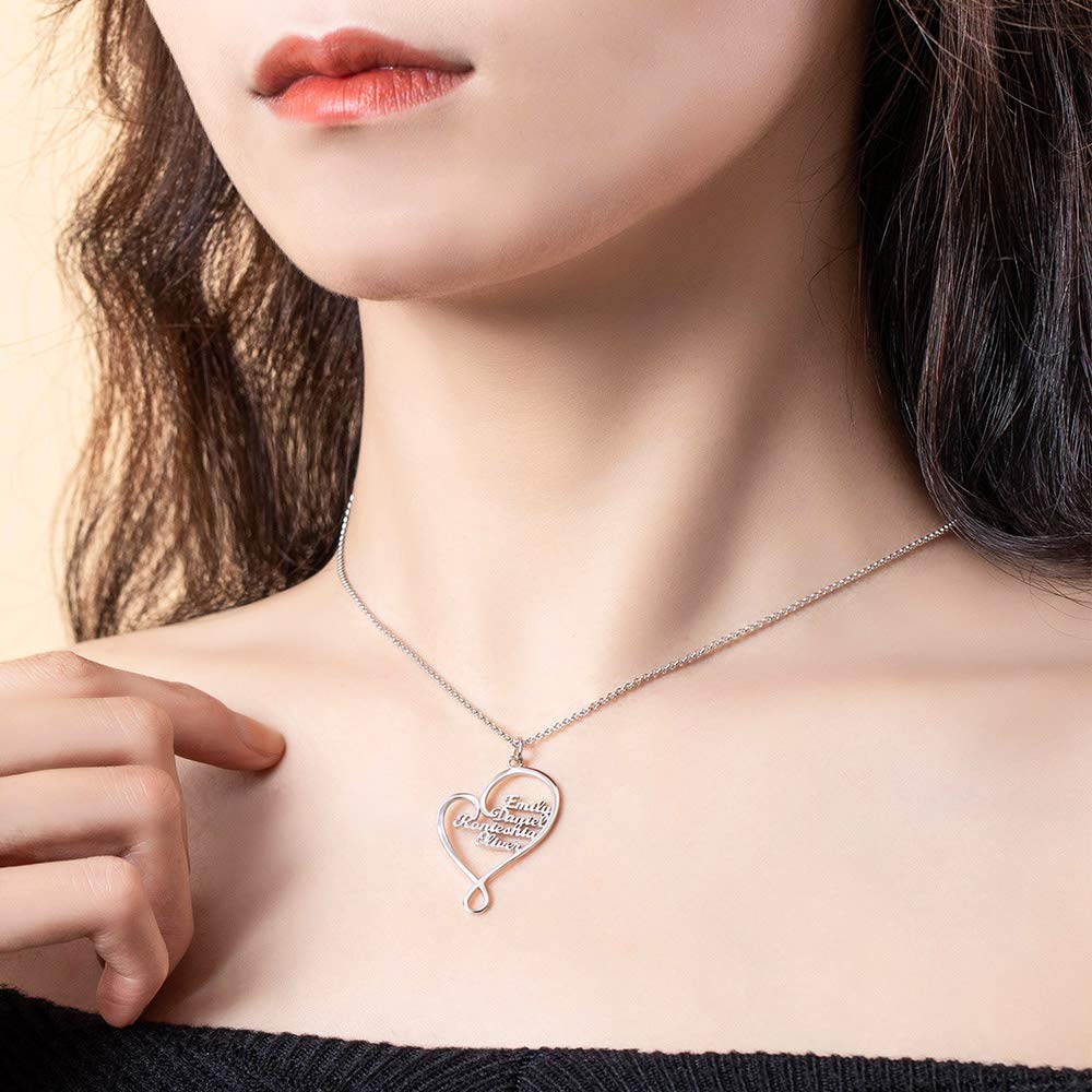 AILIN Hug Heart Name Necklace 925 Sterling Silver/Stainless Steel Custom 1-8 Name Pendant Mothers Days Jewelry Anniversary Birthday Gifts For Mom Grandma Wife