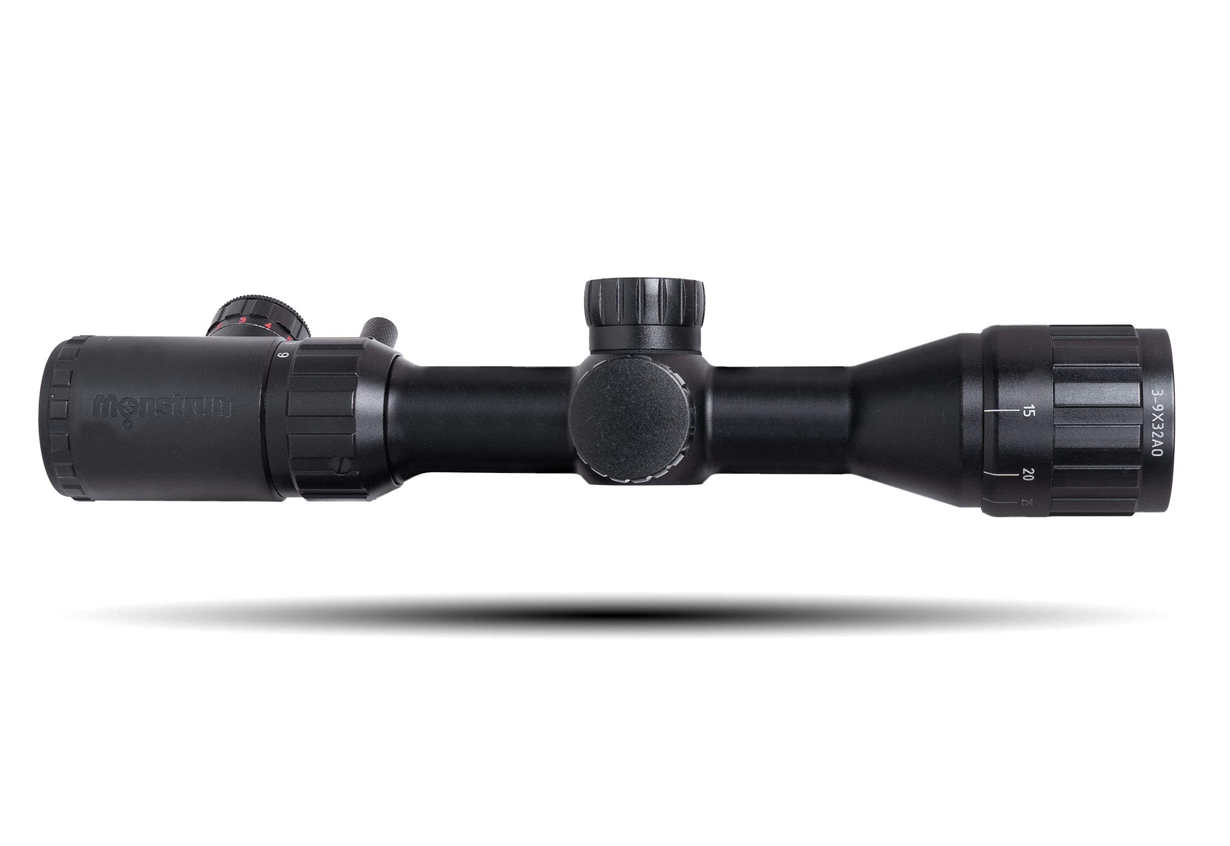 Monstrum 3-9x32 AO Rifle Scope with Illuminated Range Finder Reticle and Parallax Adjustment | ZR252 Quick Release Scope Mount | Bundle