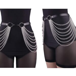 YOVORO 2PCS Punk Waist Belly Chain Belt for Women Leather Layered Body Chain Dance Pary Body Accessories Jewelry