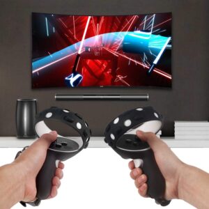 VR Controller Grips Cover with Anti-Throw Knuckle Strap + Lens Protector Cover for Oculus Quest 2 (Black)