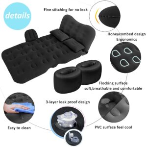 SAYGOGO Inflatable Car Air Mattress Travel Bed - Thickened Camping Bed Sleeping Pad with Car Air Pump 2 Pillows for Car Tent SUV Sedan Pickup Back Seat - Black