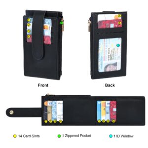 Chelmon Womens Wallet Slim RFID Blocking Bifold Multi Card Case Wallet with Zipper Pocket (Black Smooth)