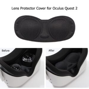 VR Controller Grips Cover with Anti-Throw Knuckle Strap + Lens Protector Cover for Oculus Quest 2 (Black)