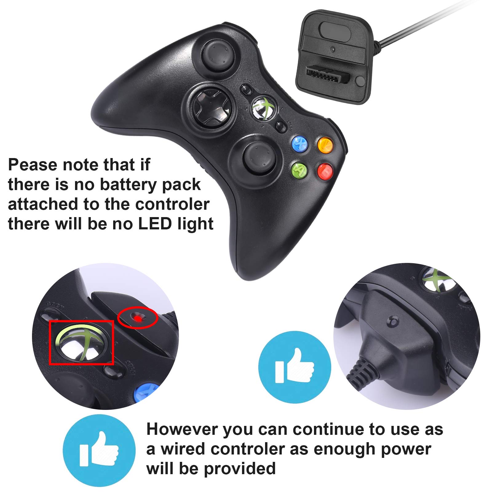 Charger for Xbox 360 Controller, USB Charging Cable Compatible with Microsoft Xbox 360 Slim Controllers Game