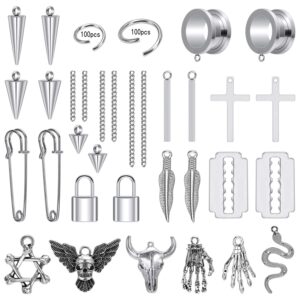 zs 230 pieces diy ear tunnels accessories dangle gauges body piercing jewelry, stainless steel 4g - 7/8 inch dangle ear gauges for women/men (gauge=00g(10mm))