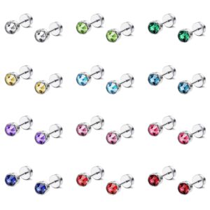 zs 12 pairs cz ear stud mixed colors cartilage earrings set stainless steel barbell studs earrings helix tragus piercing (butterfly push backs,20g(0.8mm))