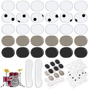 ccozn drum dampeners gel pads, 30 pieces oval drum dampeners 2 pieces long clear drum dampeners silicone drum silencers soft drum dampening gel pads drum mute pads for drums tone control