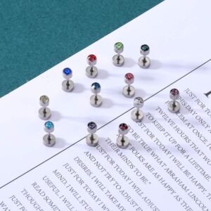 ZS 12 Pairs CZ Ear Stud Mixed Colors Cartilage Earrings Set Stainless Steel Barbell Studs Earrings Helix Tragus Piercing (Butterfly Push Backs,20g(0.8mm))