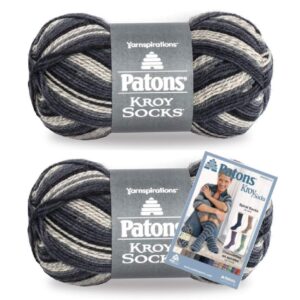 patons yarn kroy socks yarn, 2-pack, eclipse stripes plus pattern,black, gray