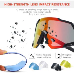 SAVADECK Polarized Cycling Sunglasses with 5 Interchangeable Lenses, Mens Womens Running Baseball Golf Driving Glasses