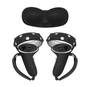 vr controller grips cover with anti-throw knuckle strap + lens protector cover for oculus quest 2 (black)