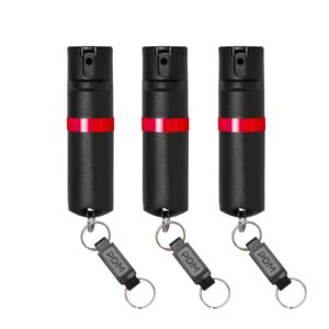 pom pepper spray flip top keychain - maximum strength oc spray self defenes - 25 bursts, 10ft range - accurate stream pattern