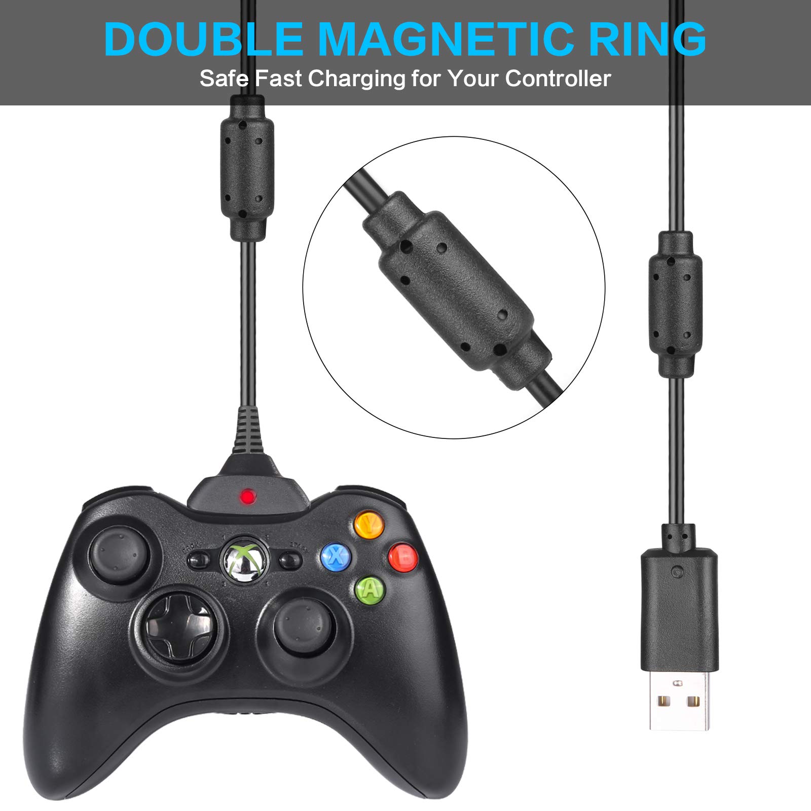 Charger for Xbox 360 Controller, USB Charging Cable Compatible with Microsoft Xbox 360 Slim Controllers Game