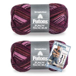 patons yarn kroy socks yarn, 2-pack, amethyst stripes plus pattern